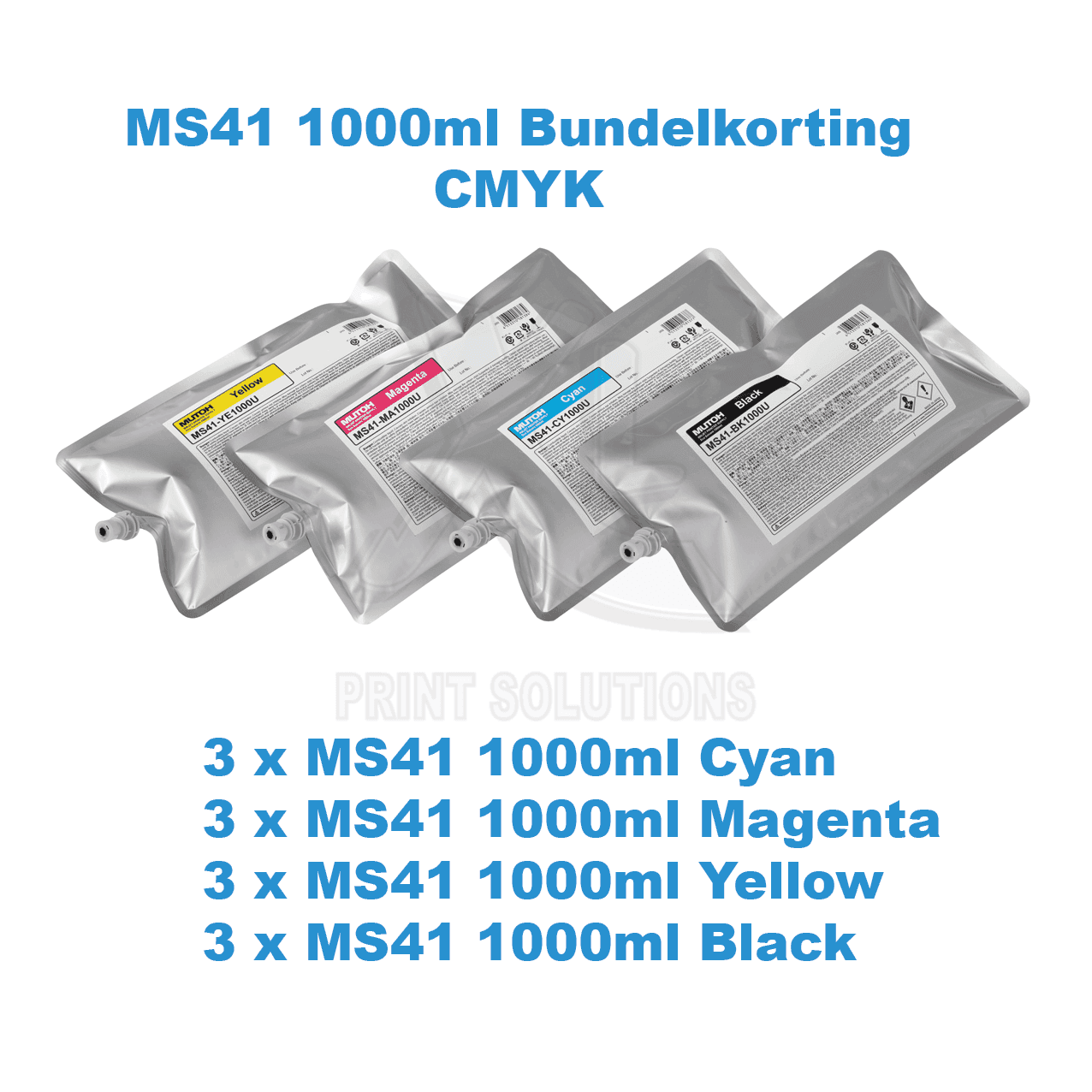 Mutoh MS41 1000ML: Eco-Solvent Ink Set Bundle